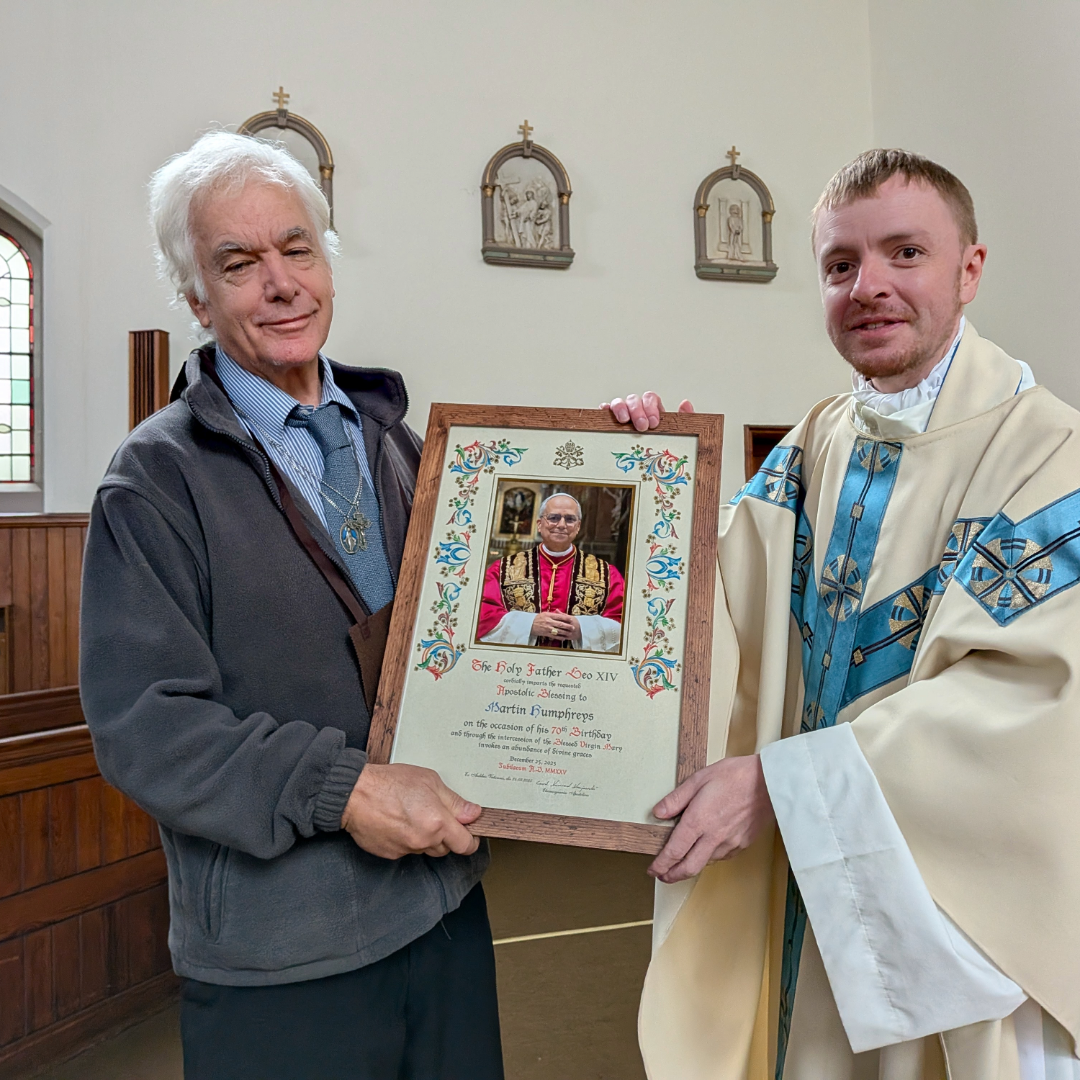 Fr Ainslie presented the Papal Blessing to Martin Humphrey - Hallam Diocese